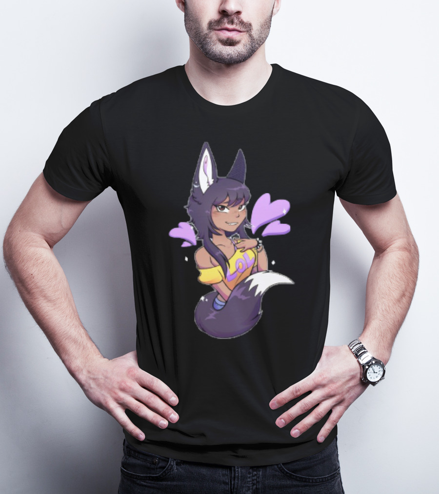 SaraWolf Wolf Girl Lover LOL Purple Hearts Playful Vibes T-Shirt