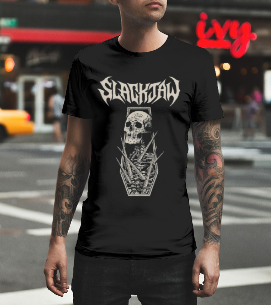 Slackjaw Skull And Coffin Design T-Shirt