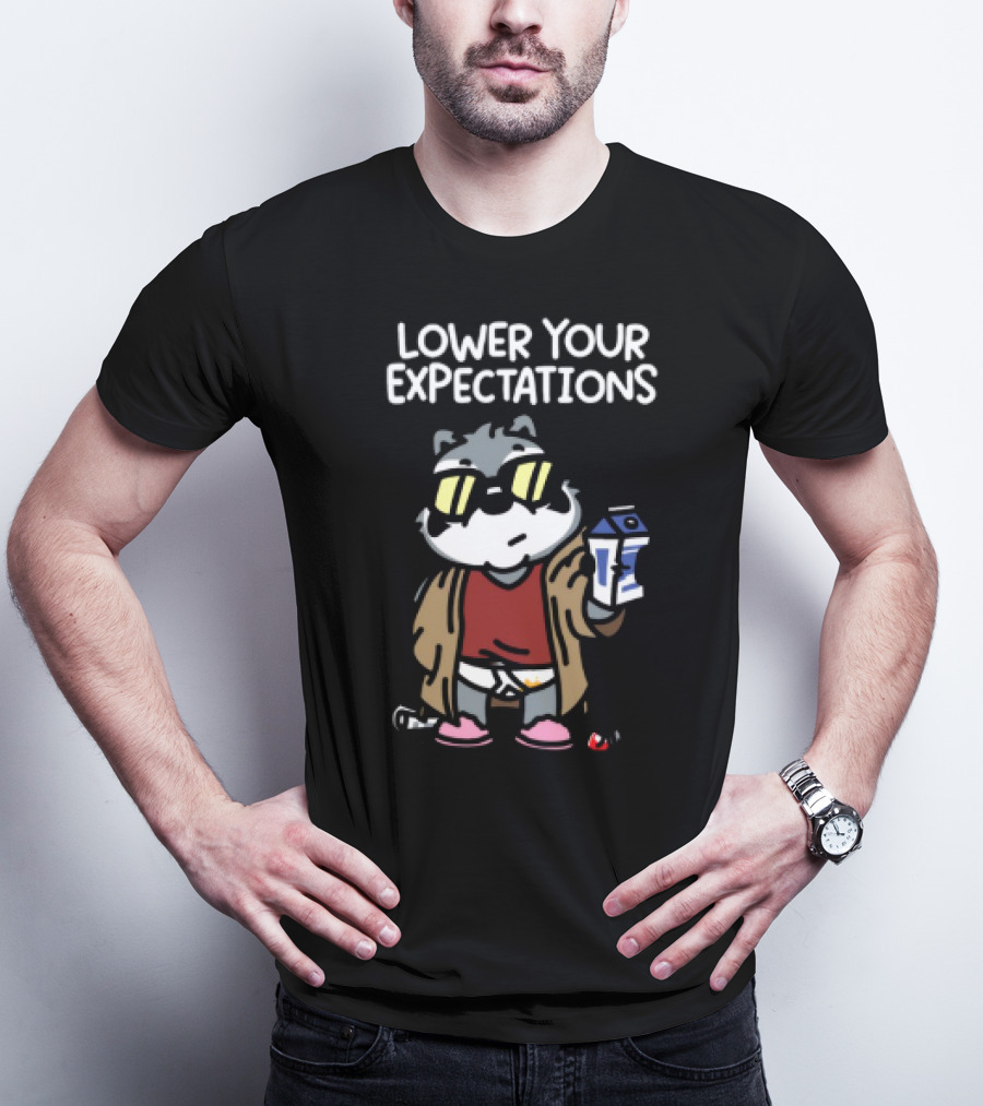 Lower Your Expectations Cool Cat Cartoon In Sunglasses With Milk T-Shirt