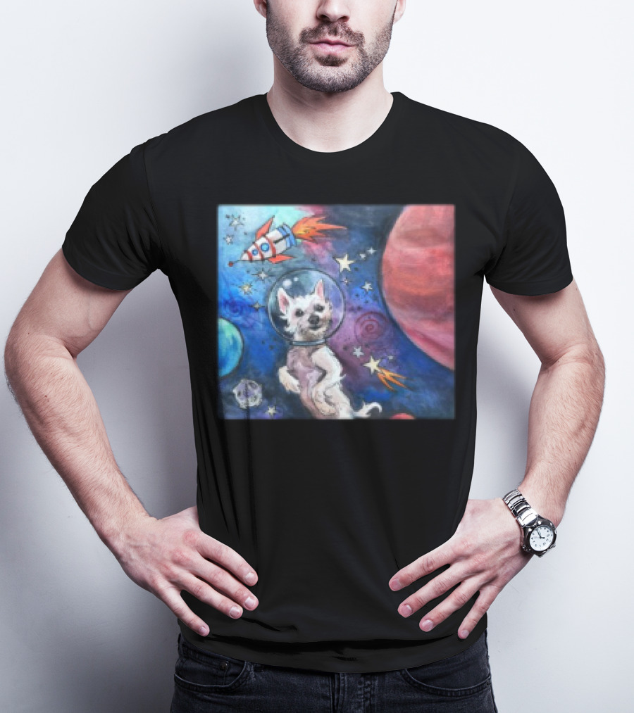 Bradford In Space Dog Astronaut Adventure With Rocket And Planets T-Shirt