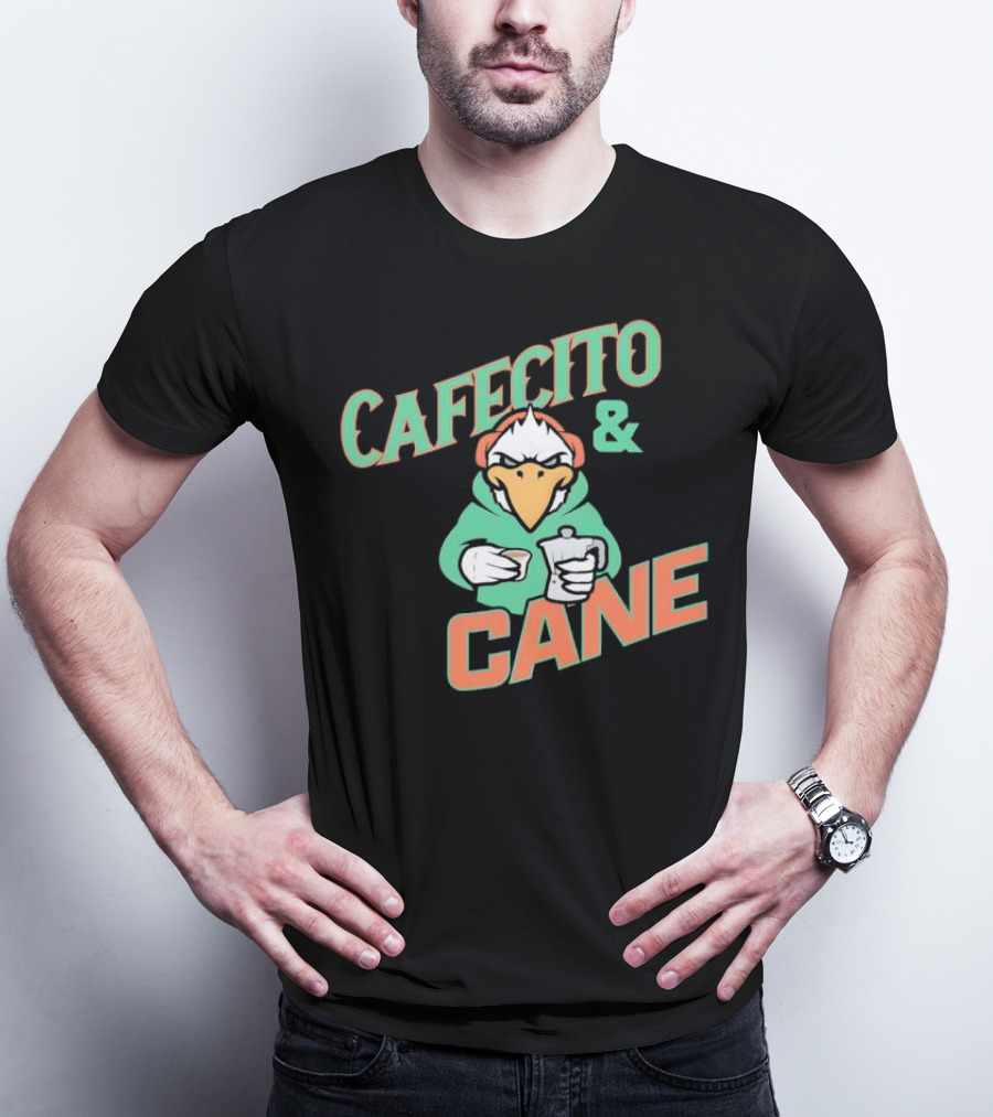 Cafecito And Cane Miami Hurricanes Mascot Holding Coffee Graphic T-Shirt