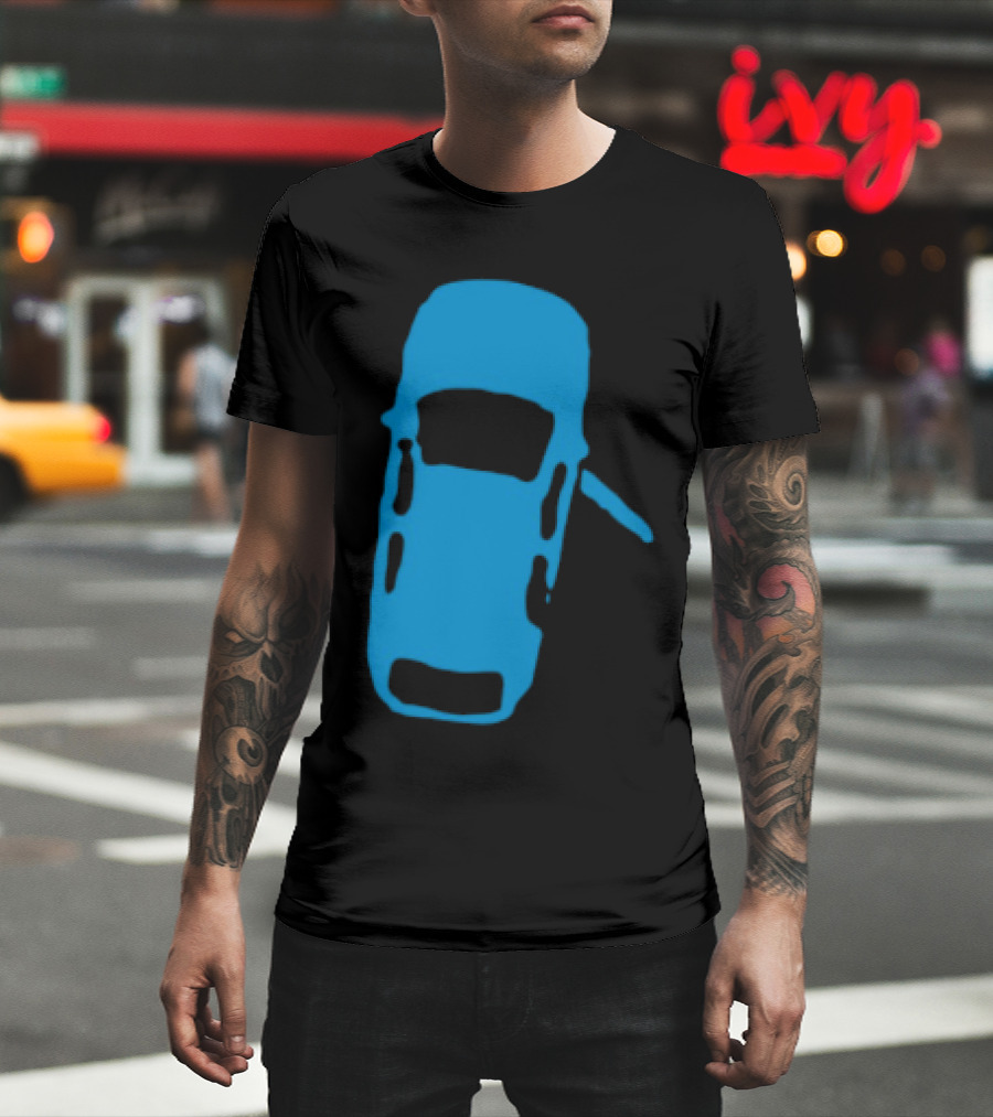 Door Ajar Blue Car Overhead Angle Vintage Style T-Shirt