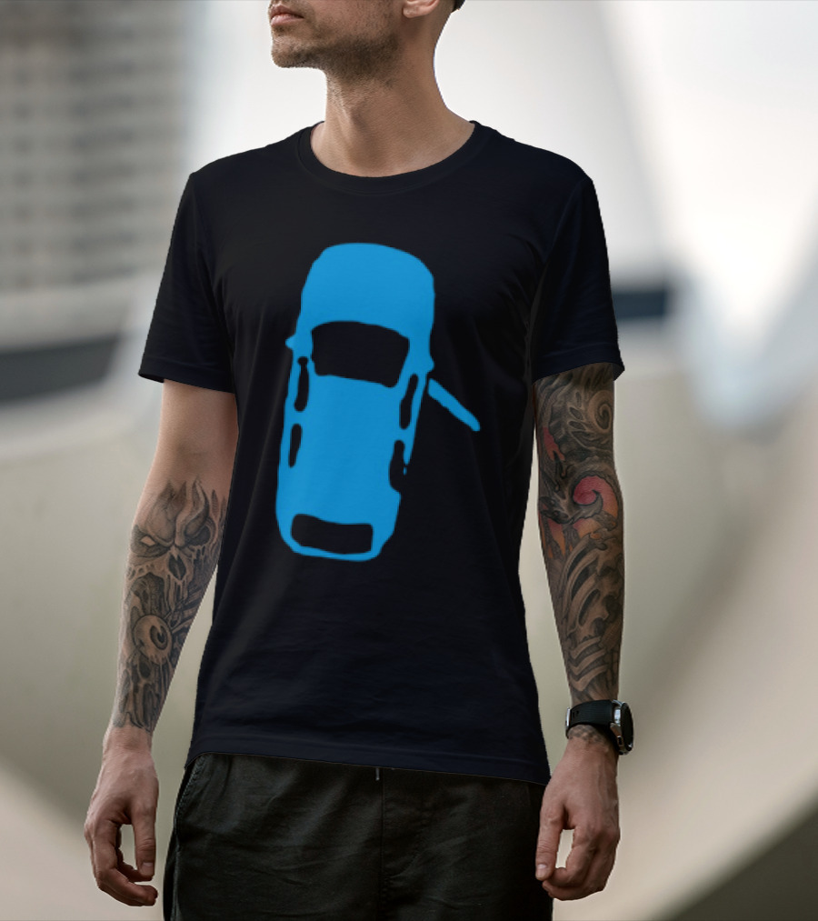 Door Ajar Blue Car Overhead Angle Vintage Style T-Shirt