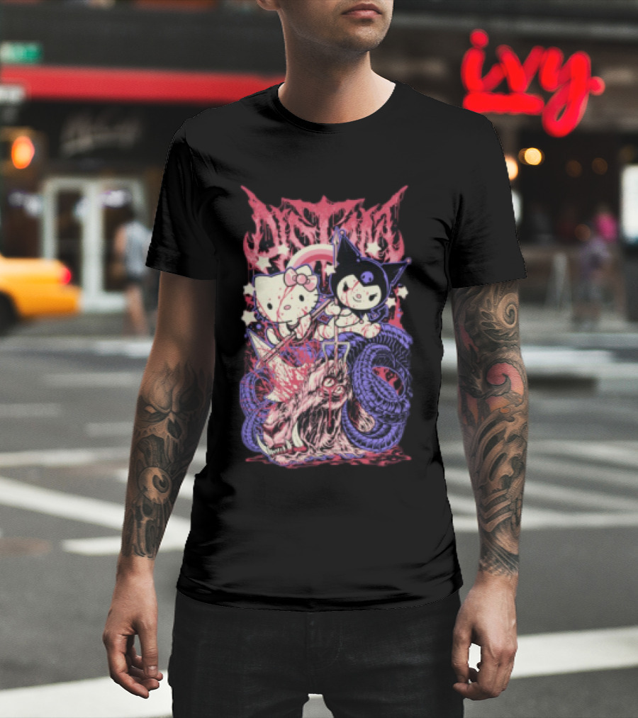 Distant Kitties New Hello Kuromi Gothic Horror Fusion T-Shirt
