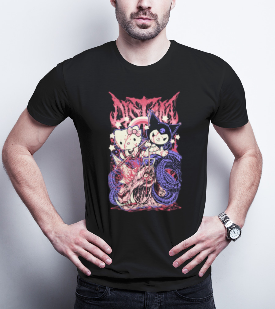 Distant Kitties New Hello Kuromi Gothic Horror Fusion T-Shirt