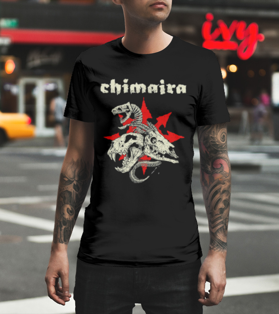 Chimaira Skull Chimairaband Red Star Three-Headed Creature T-Shirt