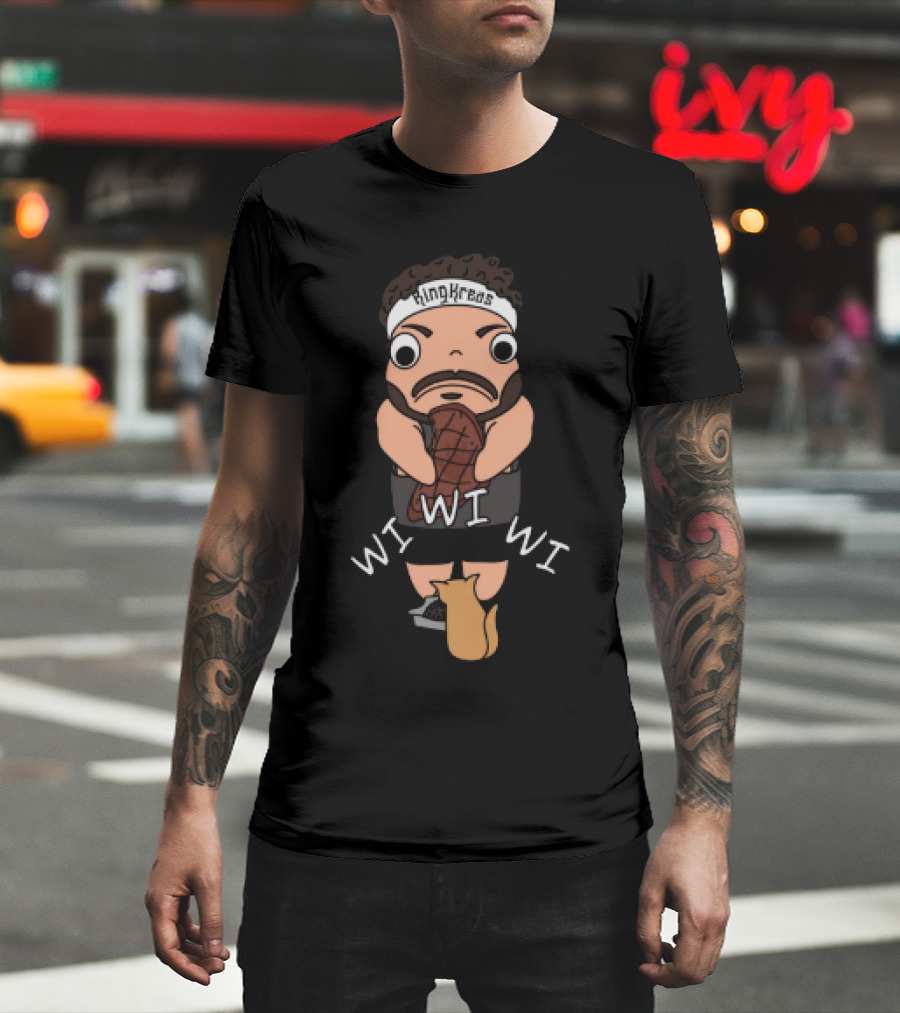 Gabrielaeros King Kreas Wi Wi Wi Funny Character With Cat T-Shirt