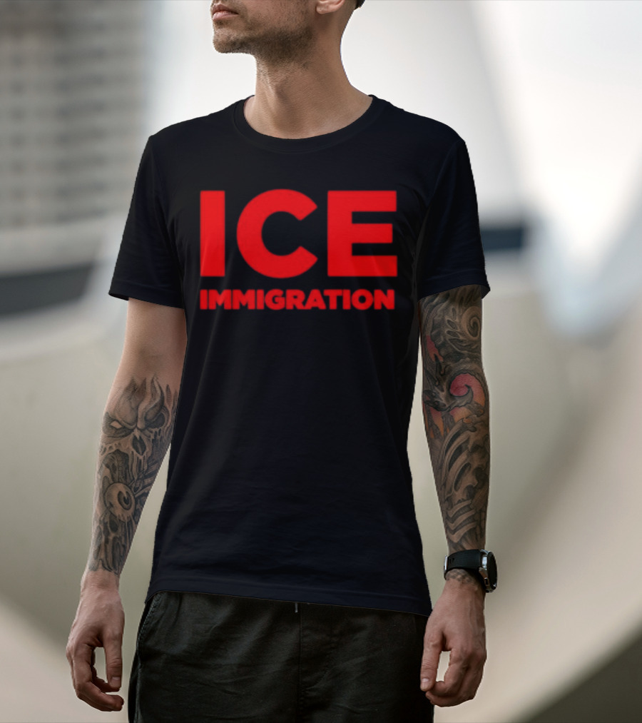 ICE Immigration Bold Red Block Lettering T-Shirt
