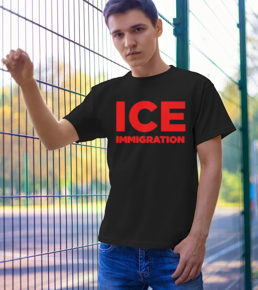 ICE Immigration Bold Red Block Lettering T-Shirt