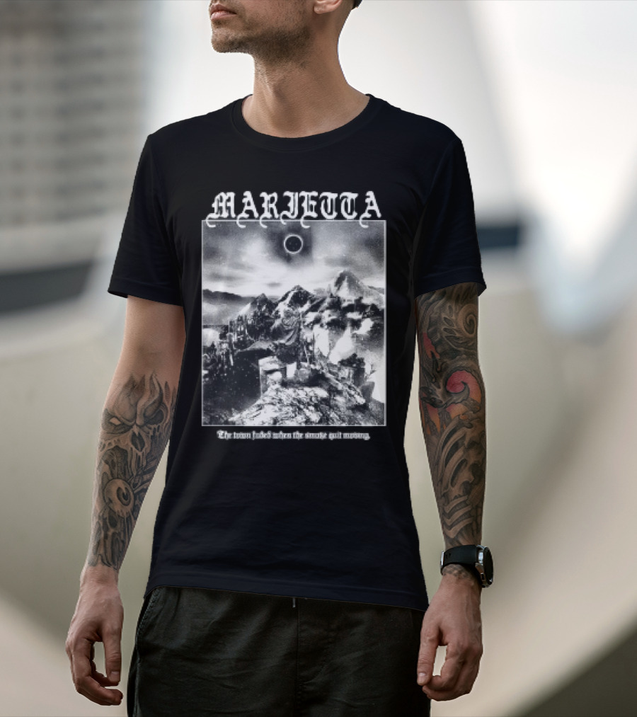 Marietta The Town Faded Eclipse Over Mountains And Town T-Shirt