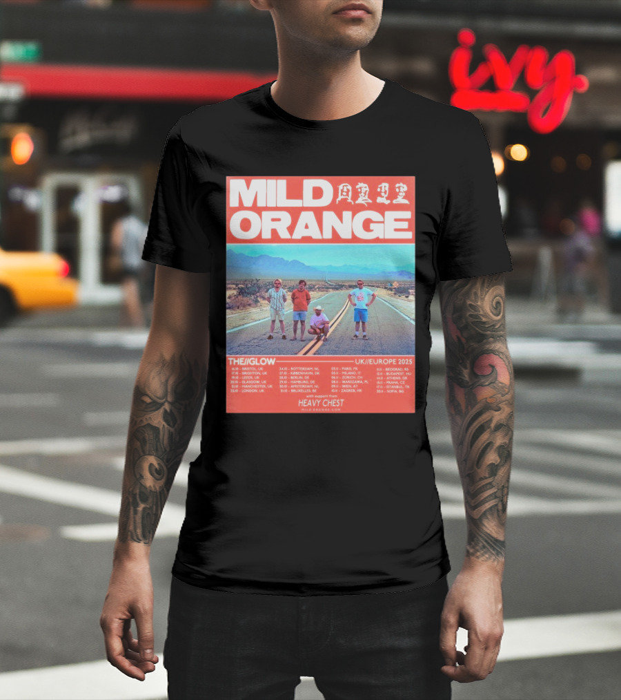 Mild Orange The Glow Tour UK Europe 2025 Dates Heavy Chest Support T-Shirt