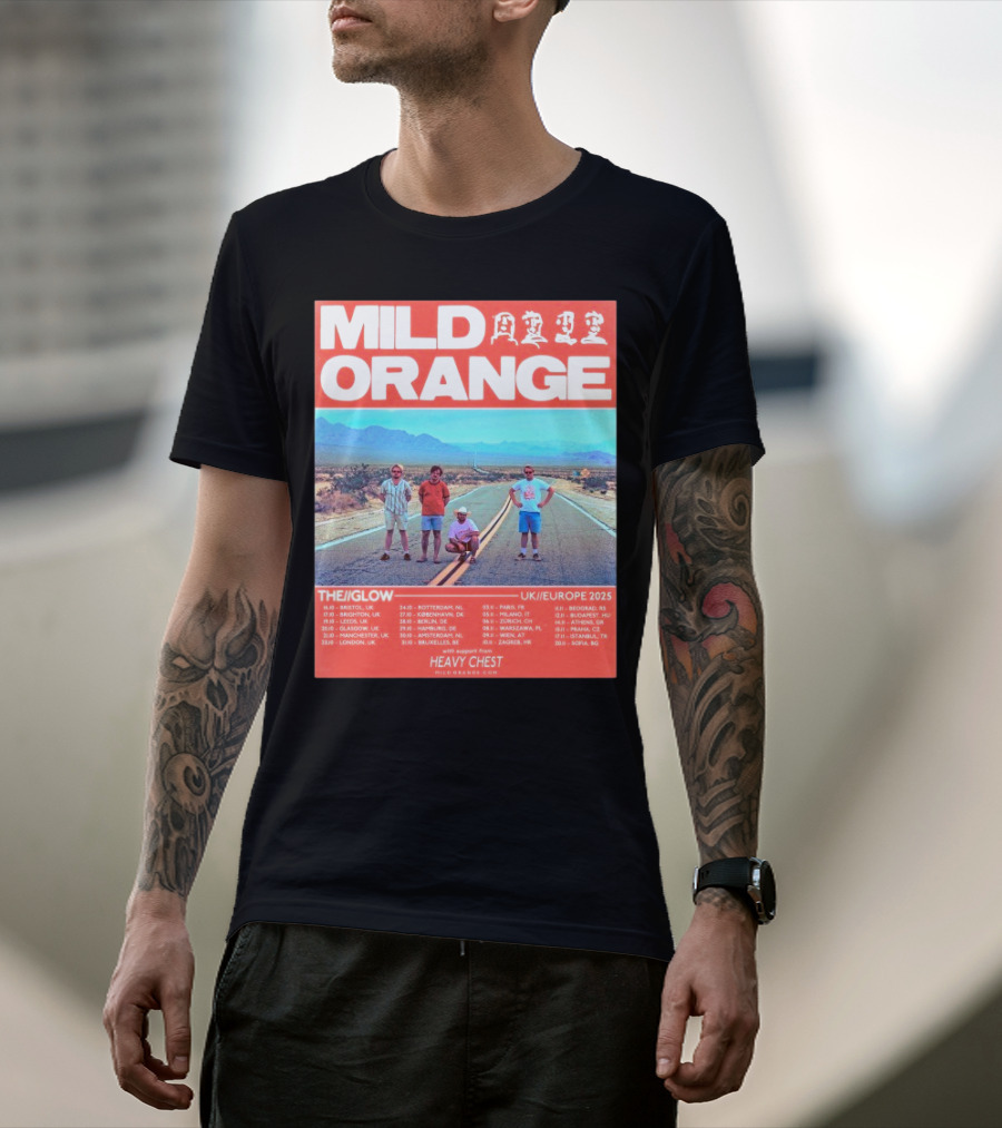 Mild Orange The Glow Tour UK Europe 2025 Dates Heavy Chest Support T-Shirt