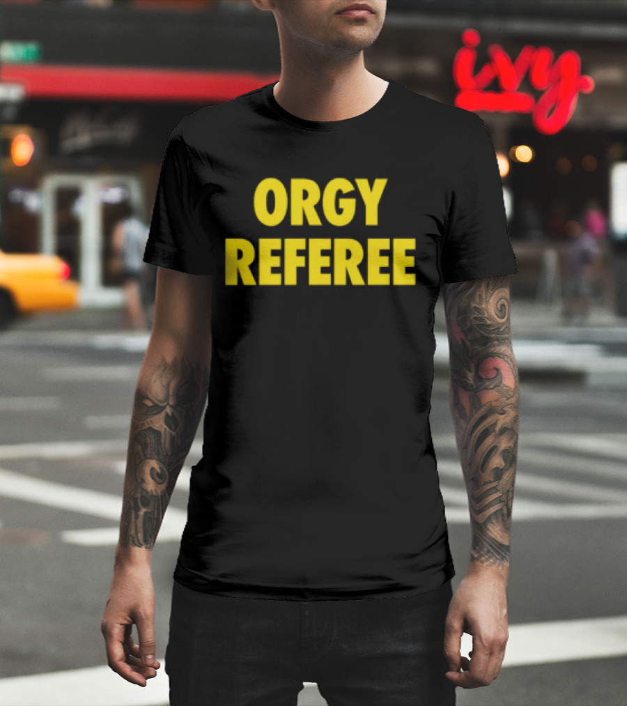 Orgy Referee Black Bold Yellow Text T-Shirt
