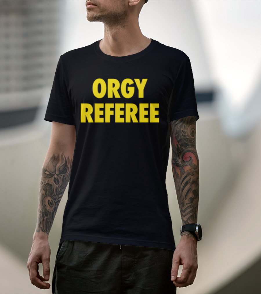 Orgy Referee Black Bold Yellow Text T-Shirt