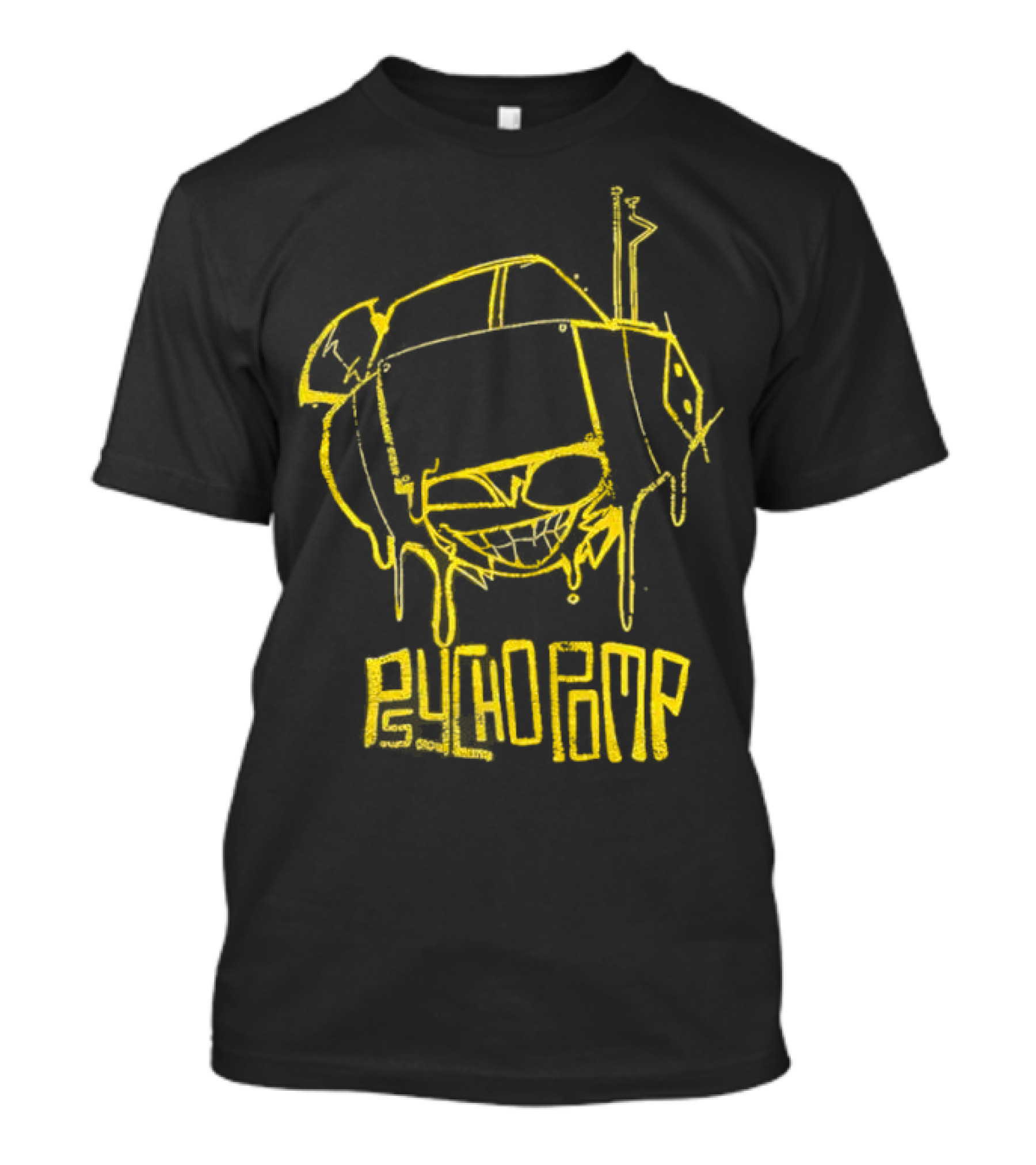 Psychedelic Psychopomp Melting Skeleton Face With Dripping Yellow Outline T-Shirt