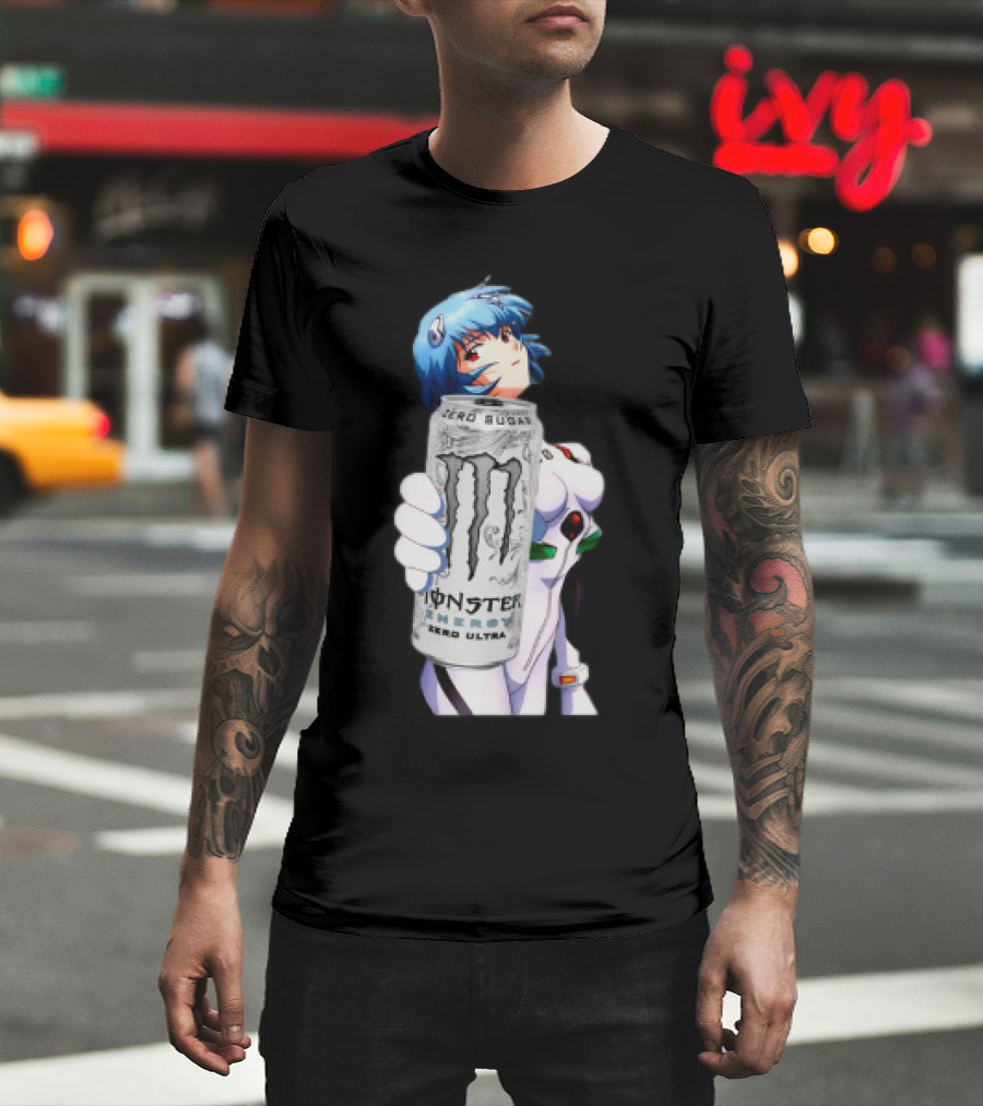 Rei Monster Energy Zero Ultra Crossover With Blue Hair Anime Character T-Shirt