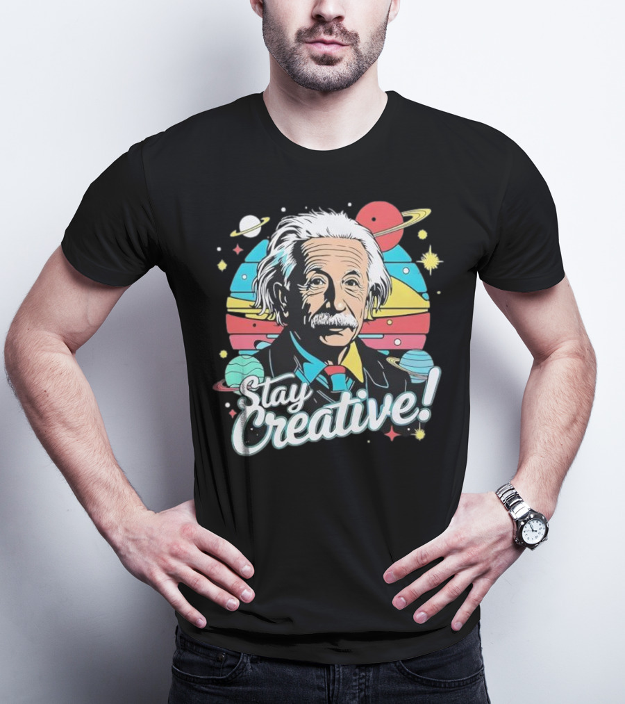 Albert Einstein Stay Creative Vintage Planets Space Theme T-Shirt