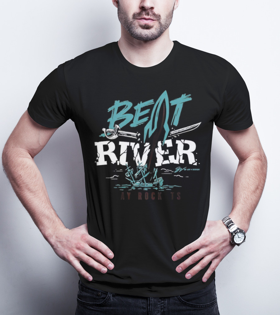 Beat River Bay Rockets Retro Rocket Logo Colorful Text T-Shirt