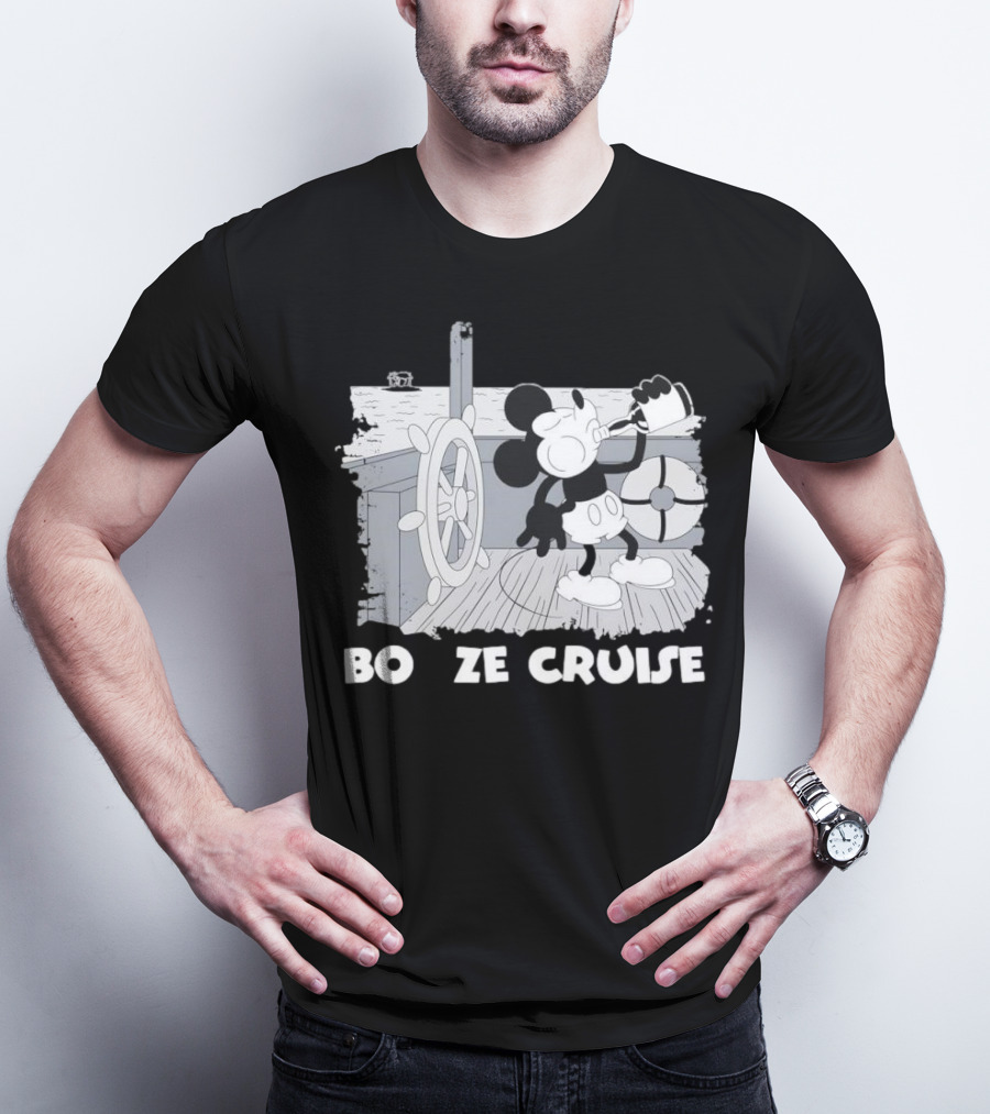 Booze Cruise Cartoon Character With On Vintage Sailing Scene T-Shirt