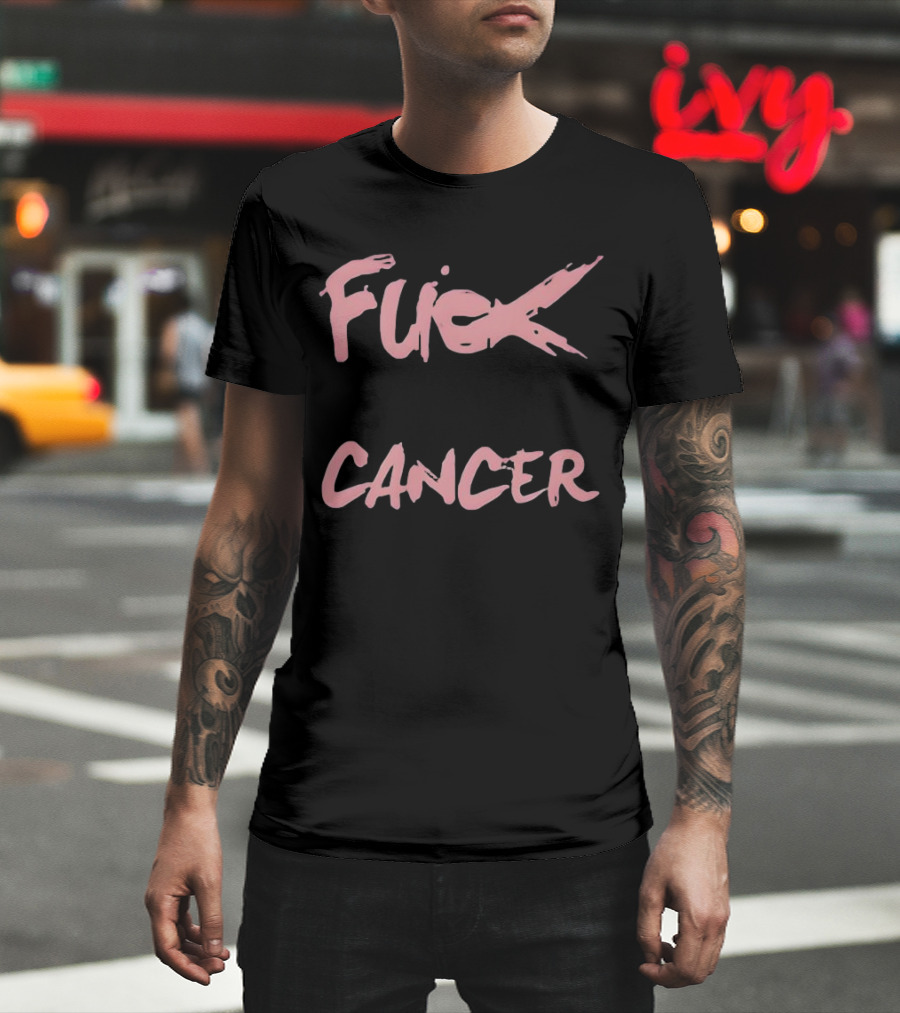Daren Bates Fuck Cancer Pink Bold Statement T-Shirt