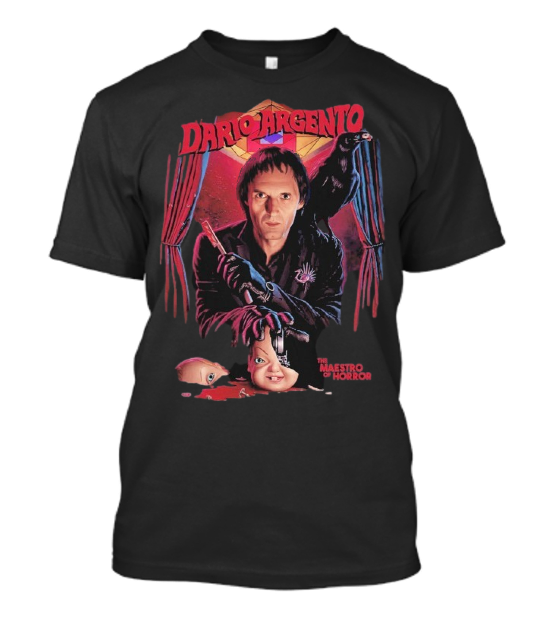 Dario Argento The Maestro Of Horror With Dark Raven And Creepy Doll Head T-Shirt