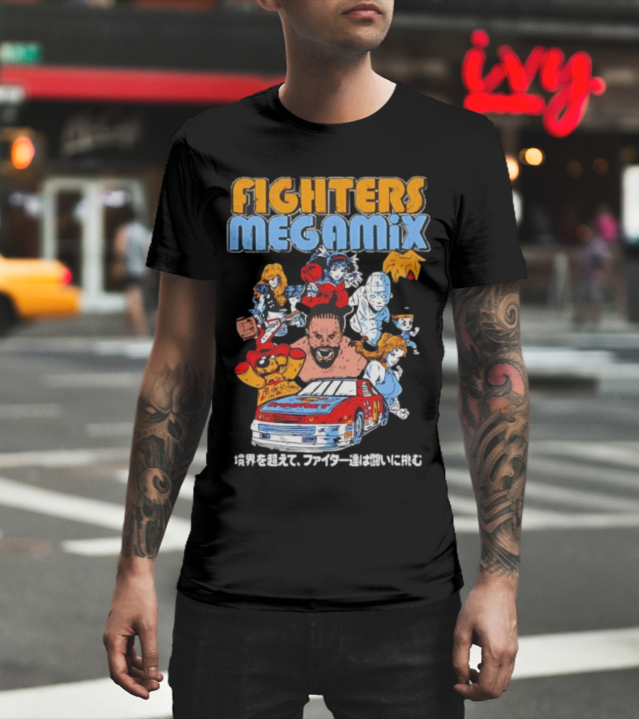 Fighters Megamix 1996 Video Game Classic Characters And Car Japan Edition T-Shirt