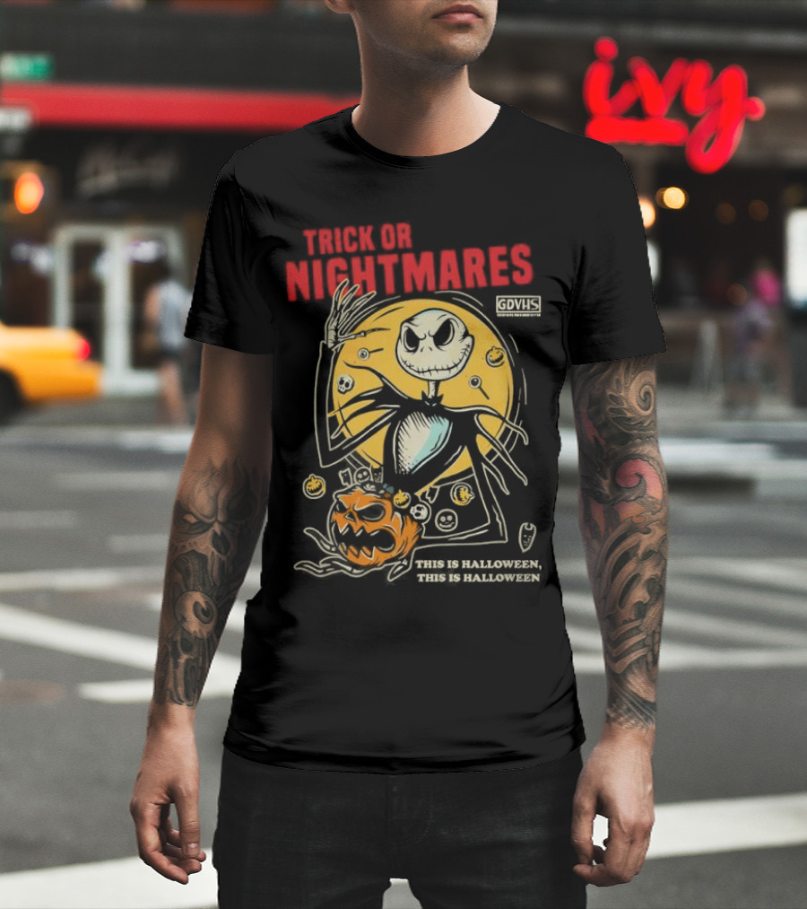 Trick Or Nightmares Jack Skellington Halloween Scary Pumpkin Horror Spooky T-Shirt