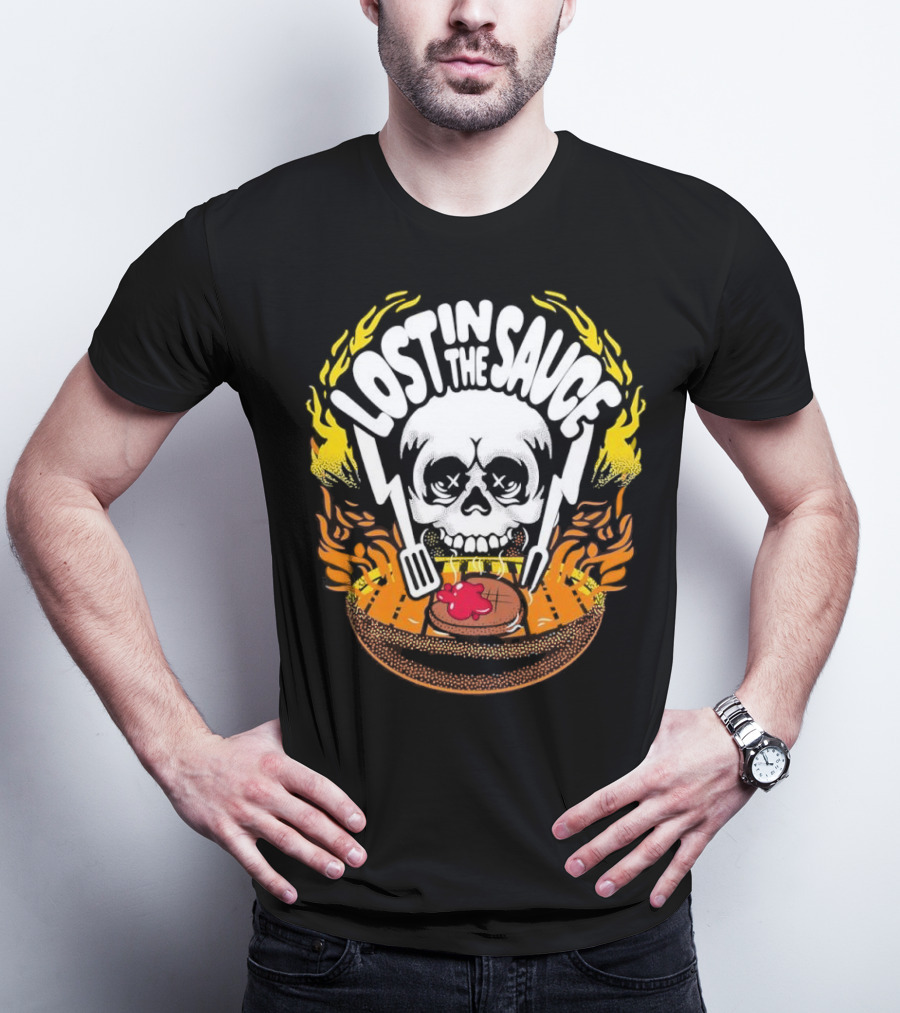 Lost In The Sauce Skull Forks Flames T-Shirt