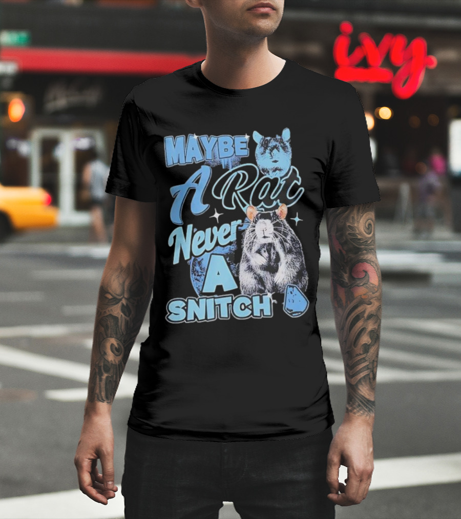 Maybe A Rat Never A Snitch Cute Cartoon Rat Art Blue Aesthetic T-Shirt