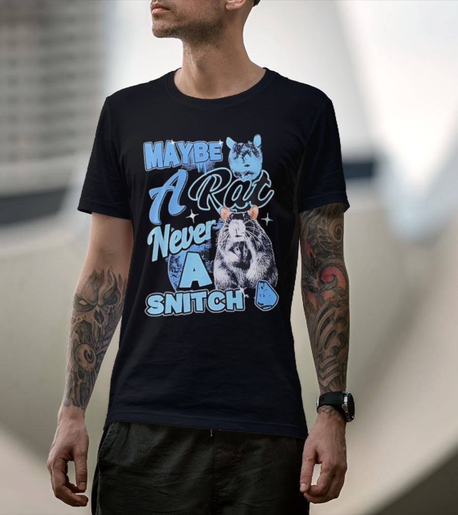 Maybe A Rat Never A Snitch Cute Cartoon Rat Art Blue Aesthetic T-Shirt
