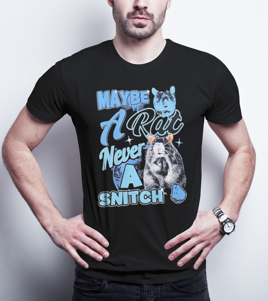 Maybe A Rat Never A Snitch Cute Cartoon Rat Art Blue Aesthetic T-Shirt