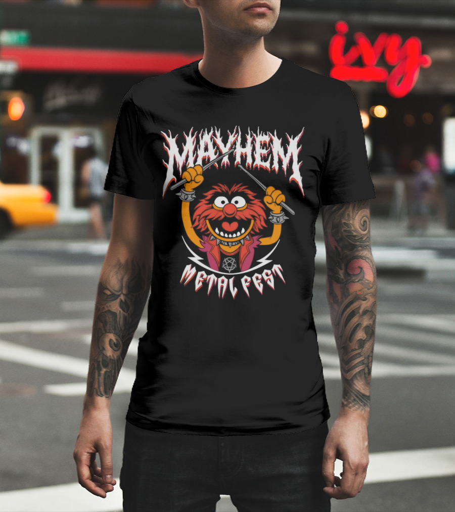 Mayhem Metal Fest Animal Muppets Character Rock Drummer T-Shirt