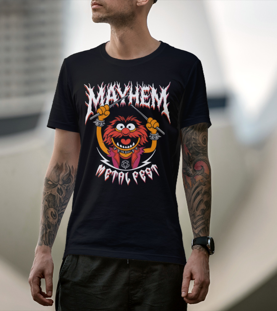 Mayhem Metal Fest Animal Muppets Character Rock Drummer T-Shirt