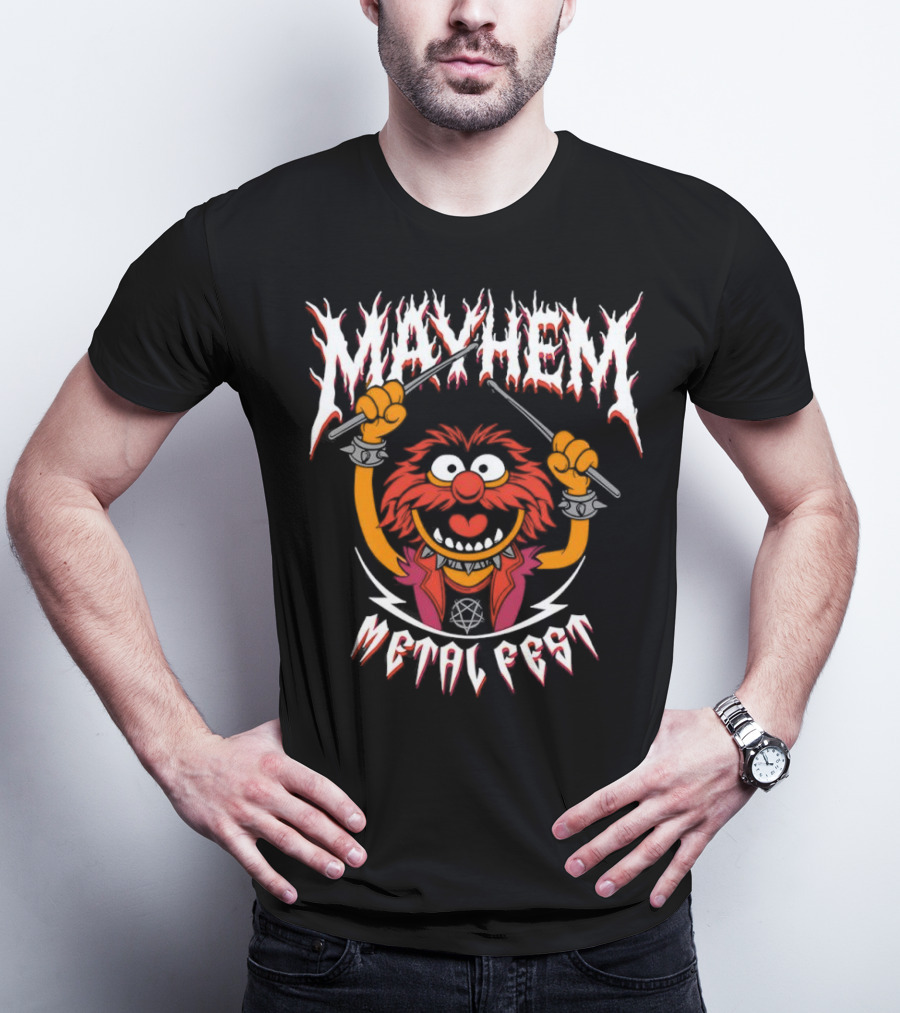 Mayhem Metal Fest Animal Muppets Character Rock Drummer T-Shirt