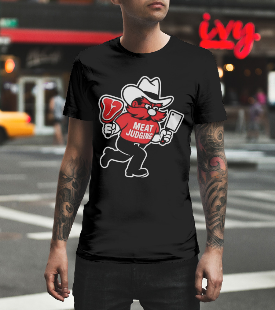 Raider Red Meat Judging Steak Cleaver Cowboy Hat T-Shirt