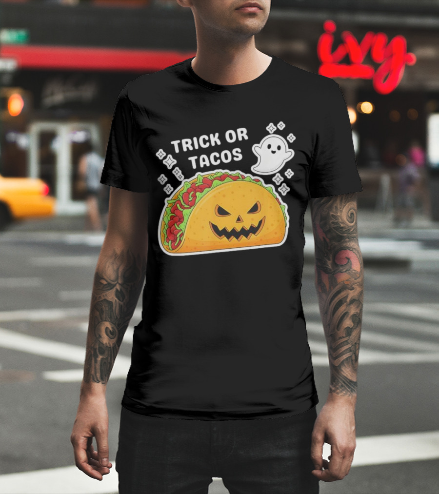 Trick Or Tacos Spooky Jack-o-lantern Halloween Mexican Food T-Shirt
