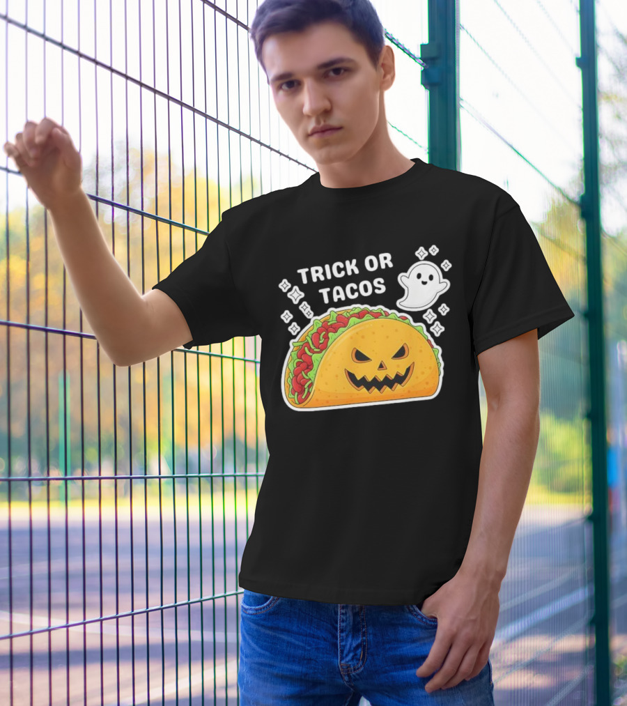 Trick Or Tacos Spooky Jack-o-lantern Halloween Mexican Food T-Shirt