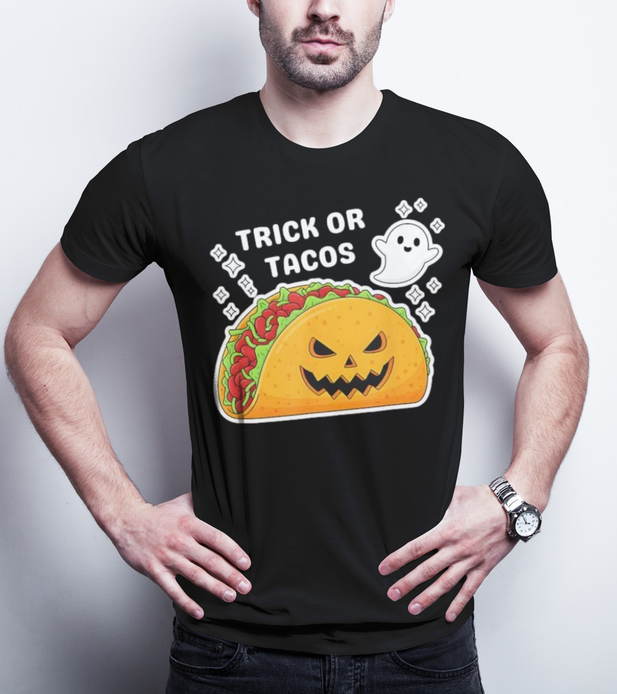 Trick Or Tacos Spooky Jack-o-lantern Halloween Mexican Food T-Shirt