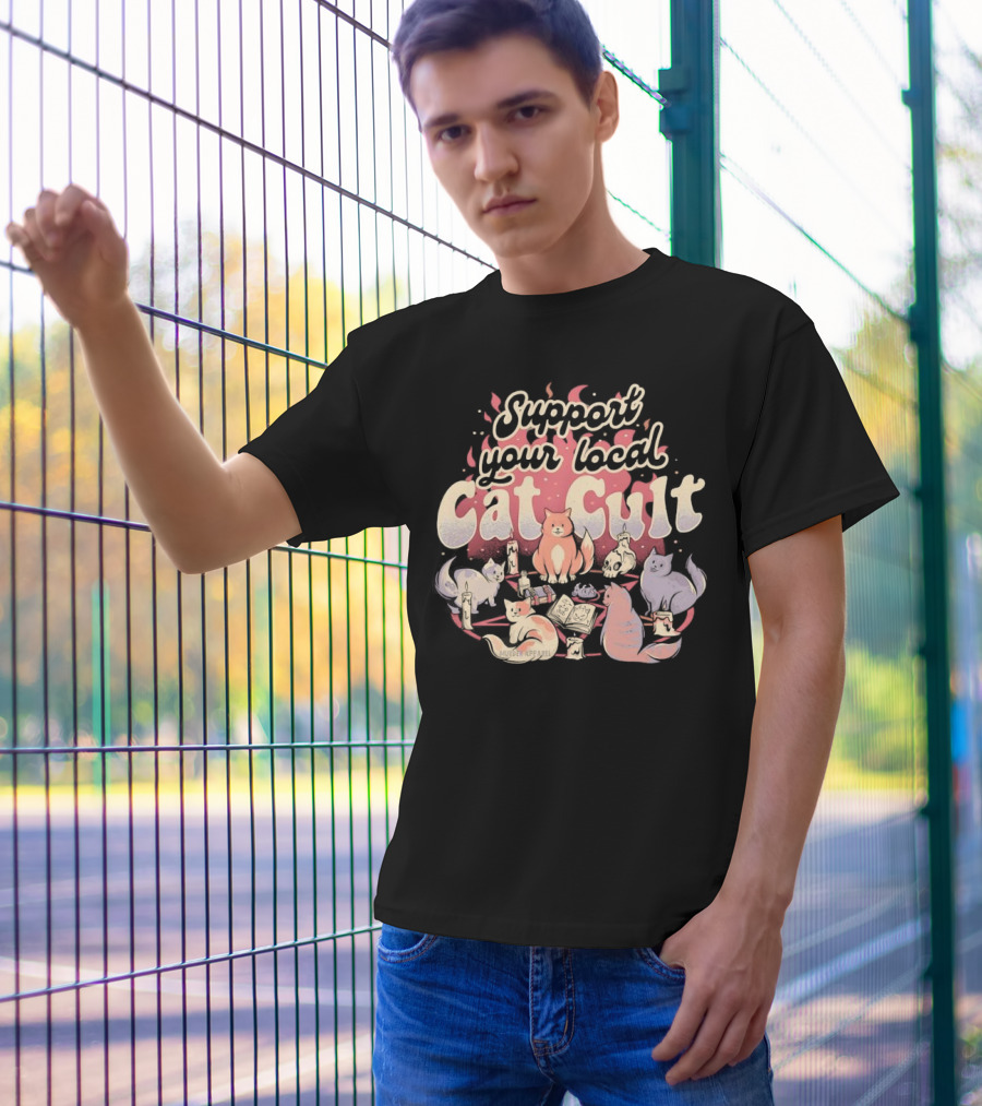 Support Your Local Cat Cult Adorable Feline Gathering T-Shirt