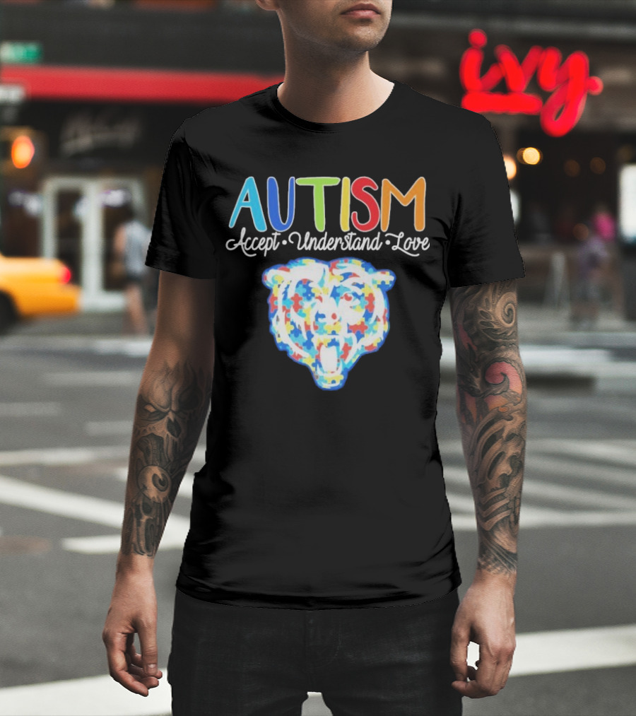 Chicago Bears Autism Accept Understand Love Puzzle Piece Bear T-Shirt