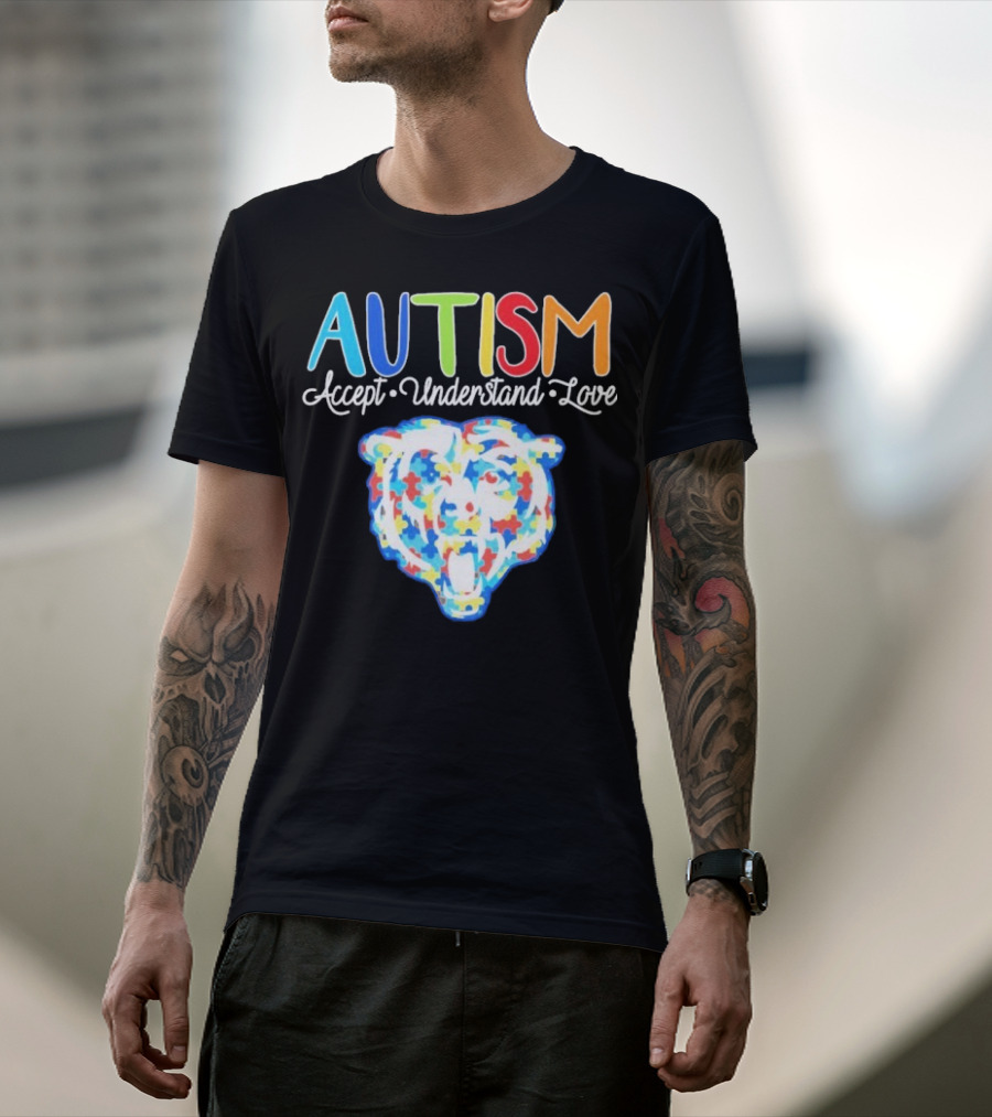 Chicago Bears Autism Accept Understand Love Puzzle Piece Bear T-Shirt