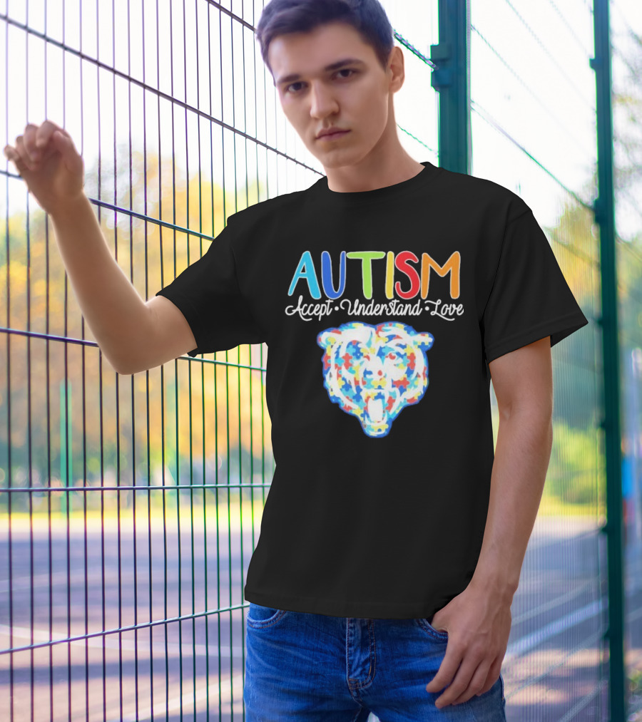 Chicago Bears Autism Accept Understand Love Puzzle Piece Bear T-Shirt