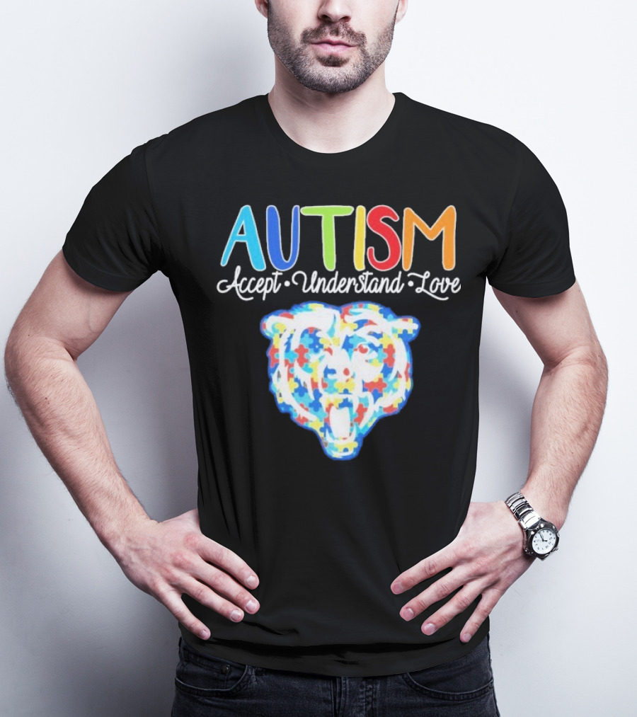 Chicago Bears Autism Accept Understand Love Puzzle Piece Bear T-Shirt
