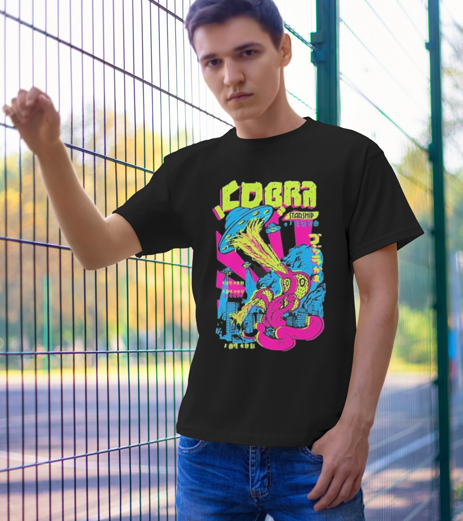 Cobra Starship UFO Fire Breathing City Attack Neon Art T-Shirt