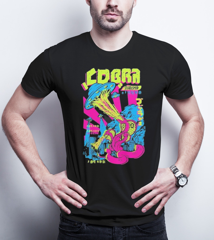 Cobra Starship UFO Fire Breathing City Attack Neon Art T-Shirt