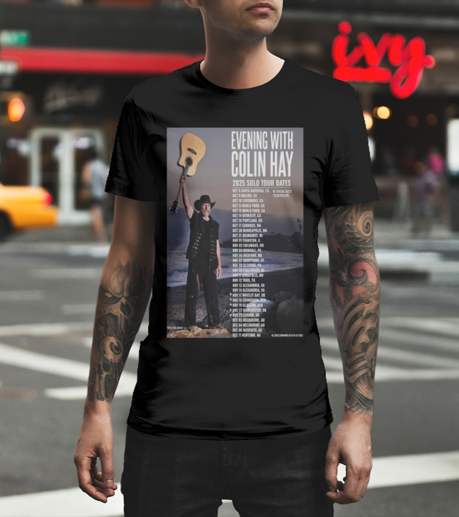 Evening With Colin Hay 2025 Solo Tour Dates Guitar Event Featuring Glen Phillips T-Shirt