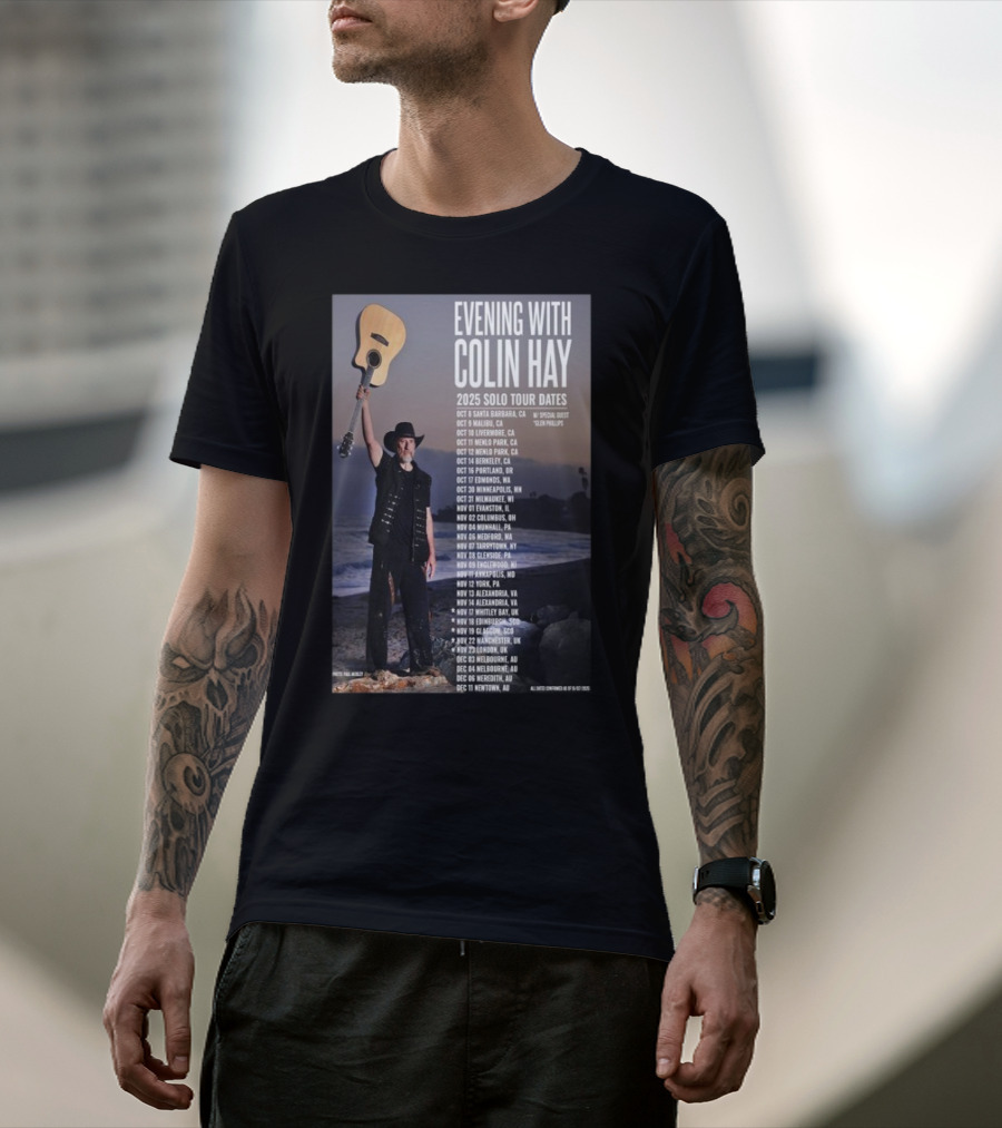 Evening With Colin Hay 2025 Solo Tour Dates Guitar Event Featuring Glen Phillips T-Shirt
