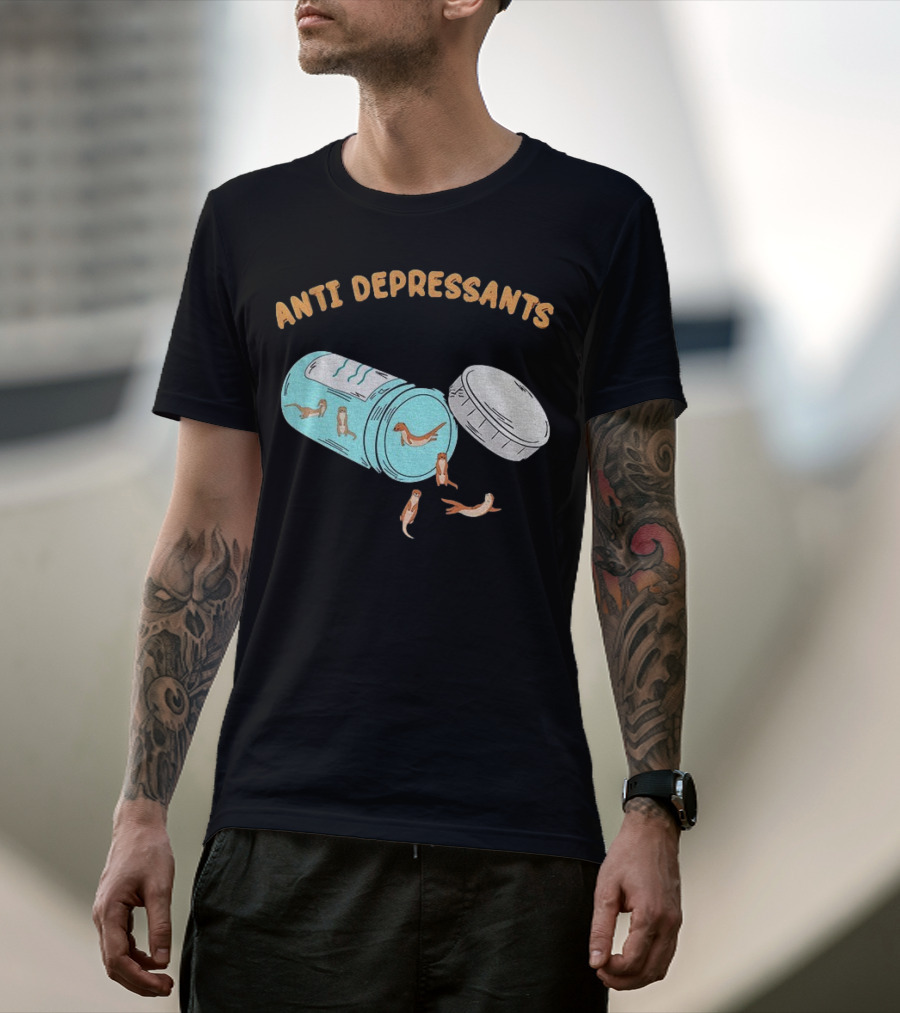 Anti Depressants Otter Pill Bottle Twist Fun T-Shirt