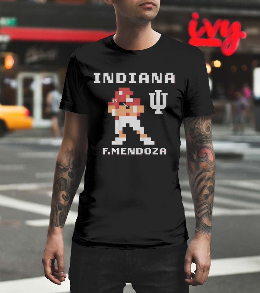 Indiana Football F. Mendoza Retro Pixel Art Player Number 15 T-Shirt