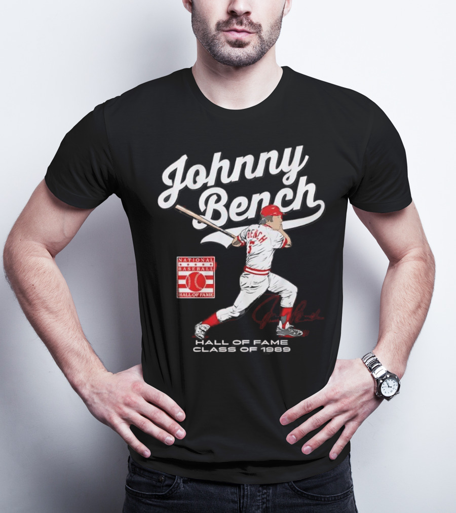 Johnny Bench National Baseball Hall Of Fame Class Of 1989 Signature T-Shirt